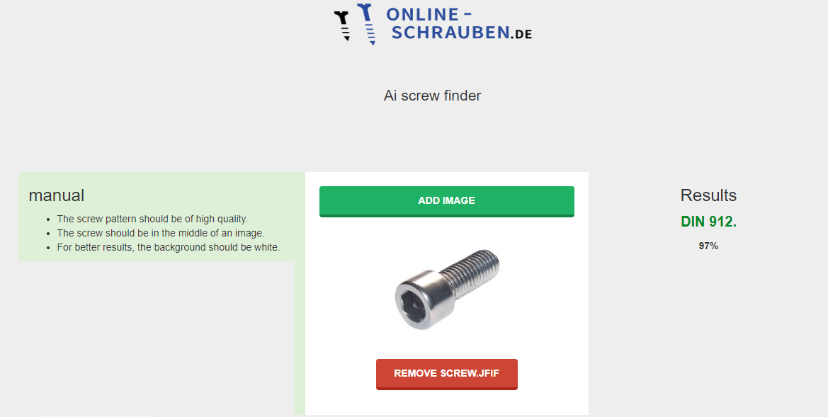 This web App can classify hundreds of screw types with accuracy of 92% ...