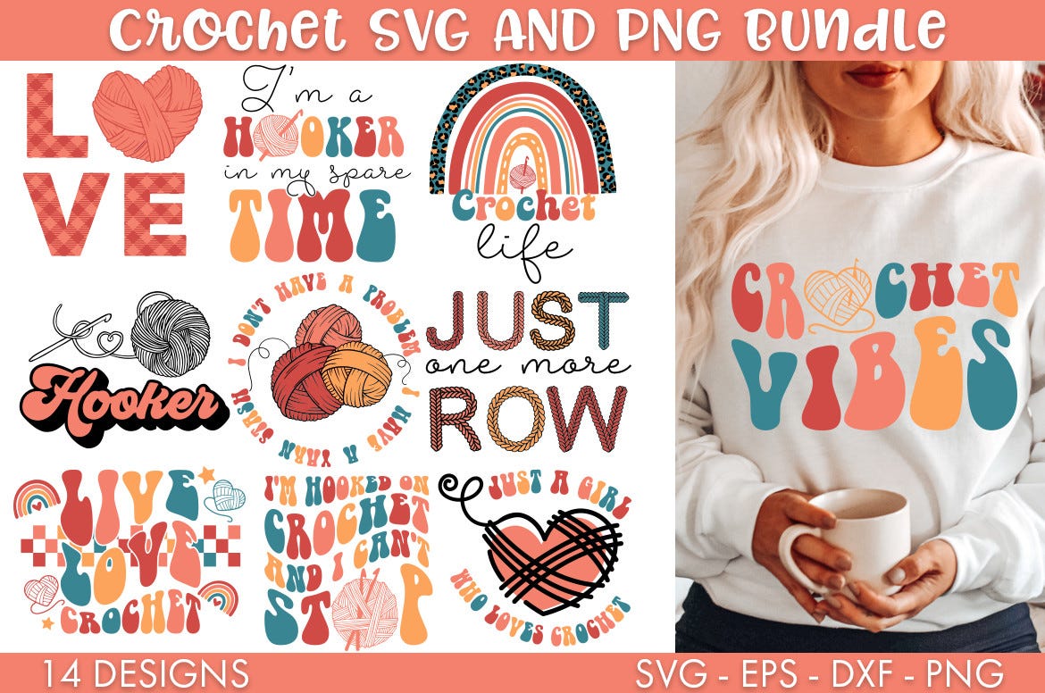 Retro Crochet SVG Bundle PNG Free | by Radiantecho | Aug, 2024 | Medium