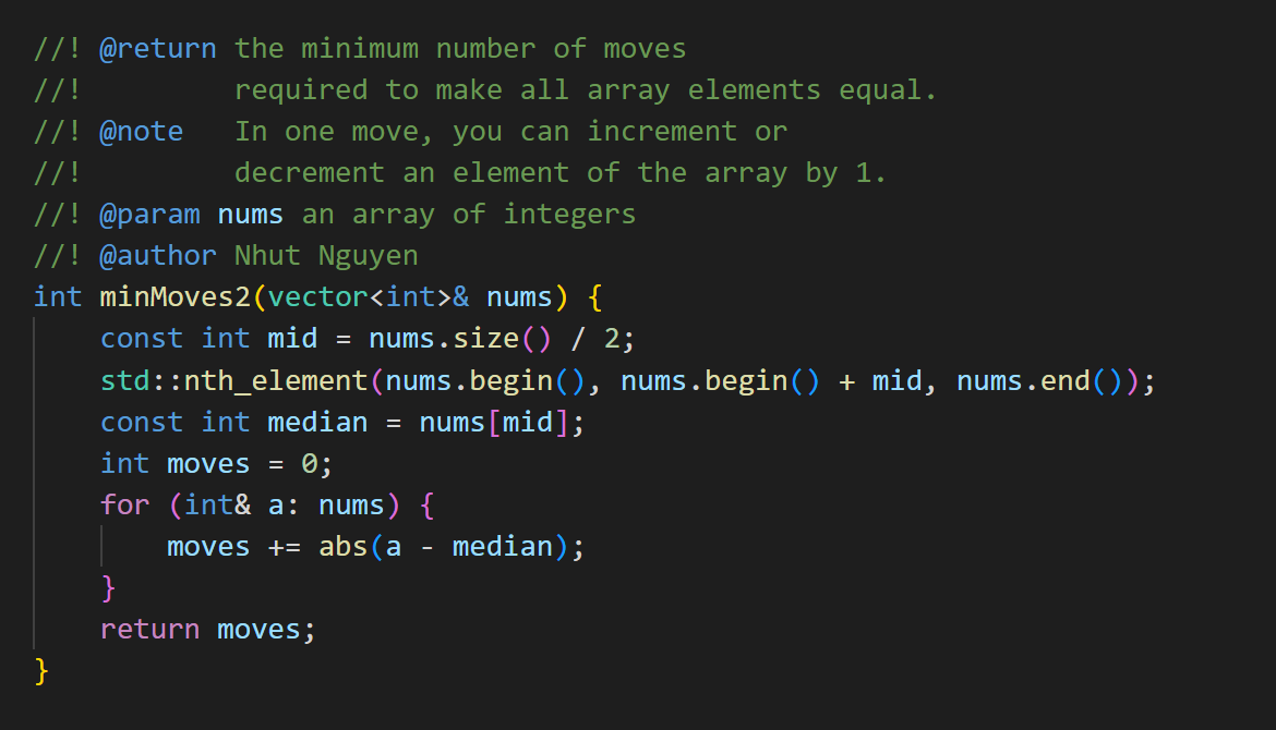 C Solution To Leetcode 462 Minimum Moves To Equal Array Elements Ii Leetsolve 5403