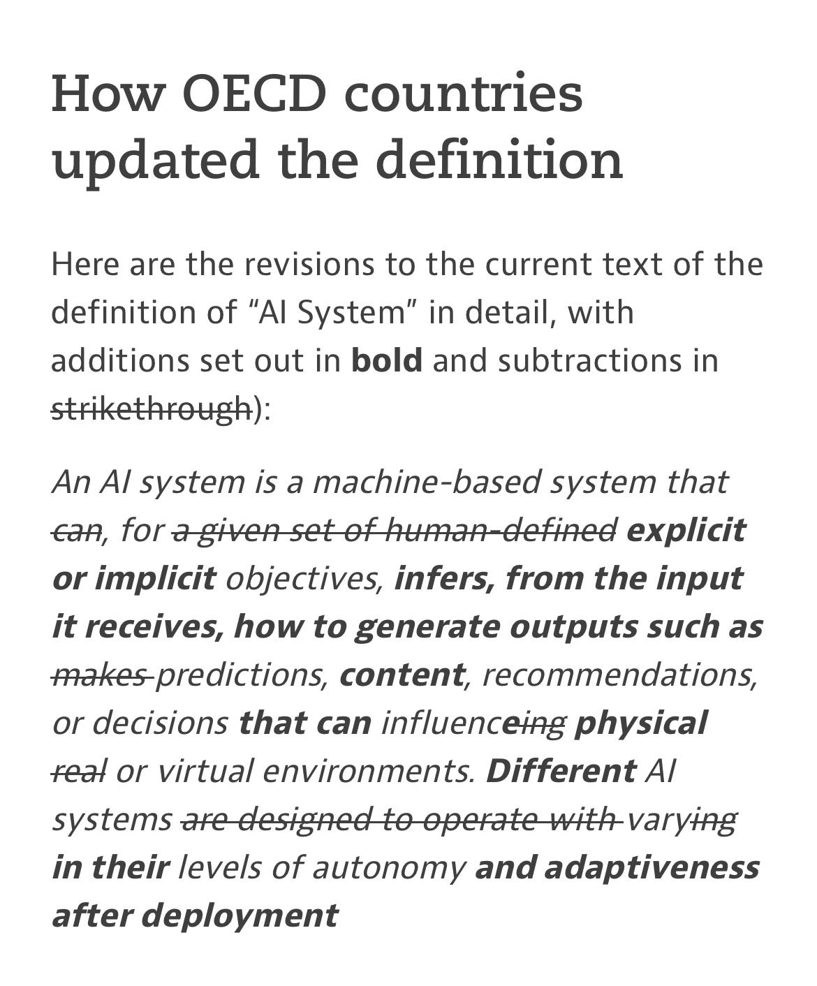 How does the updated OECD AI definition differentiate AI systems from merely algorithmic ...