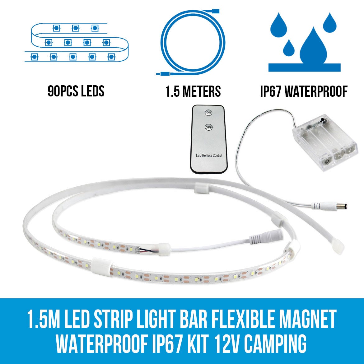 1.5M LED Strip Light Bar Flexible Magnet Waterproof IP67 KIT 2835SMD ...