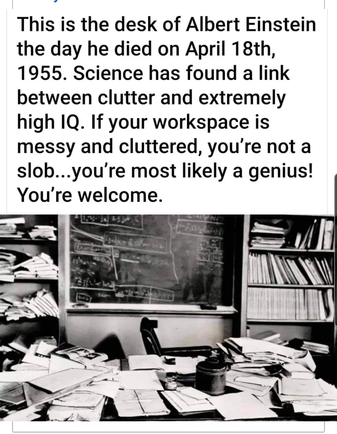 Cluttered Desk Sign Genius Quote