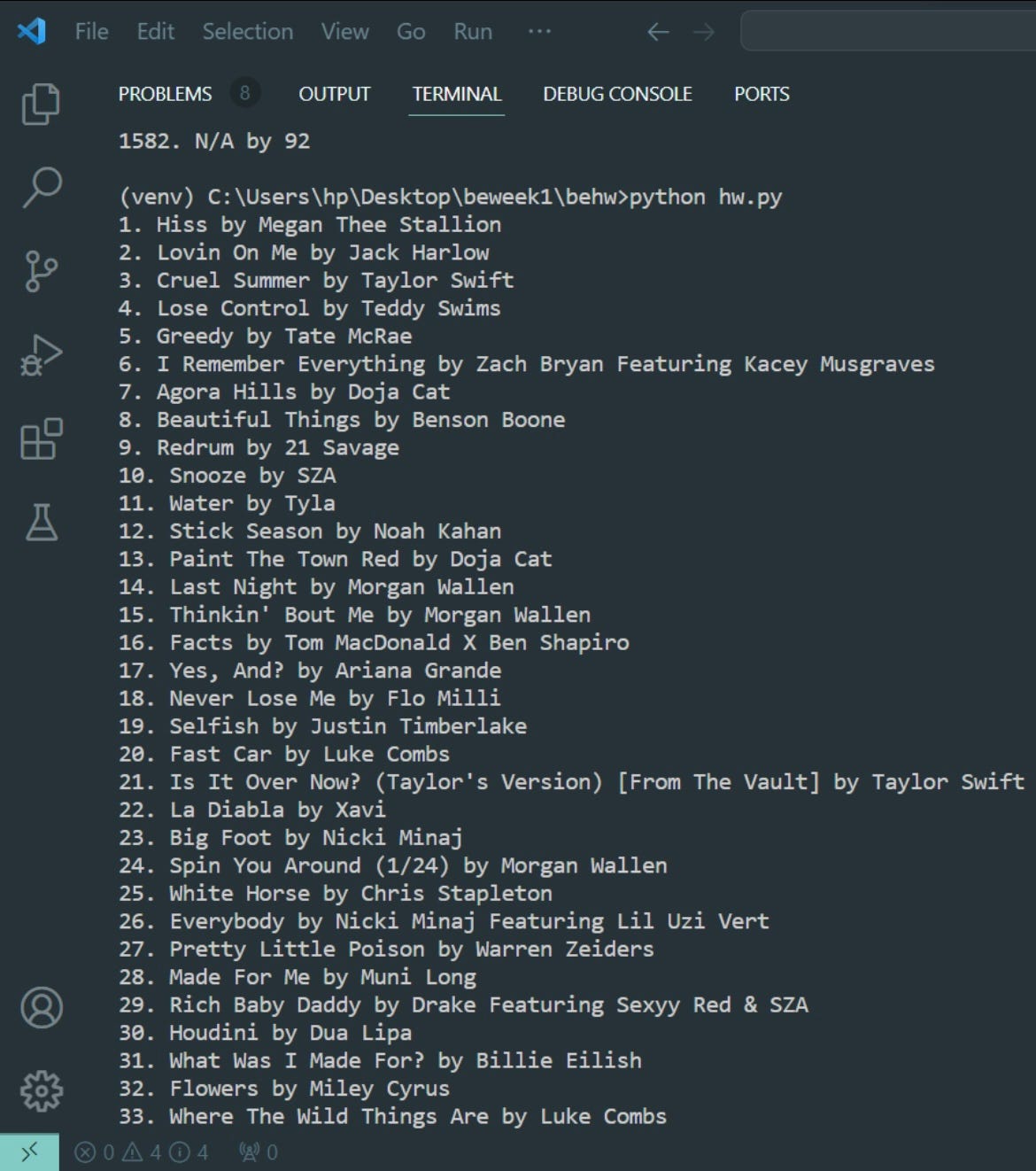 Backend: python Extracted data from the Billboard Hot 100 chart. We obtained a list of the top ...