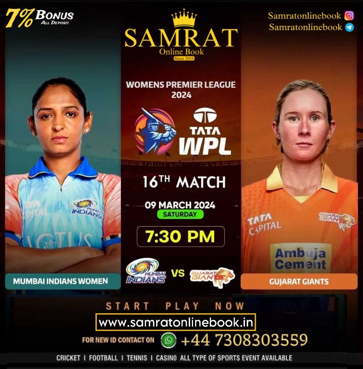Mumbai Indian Vs Gujrat Giant Women’s Match | Samrat Online Book - Samratonlinebook - Medium