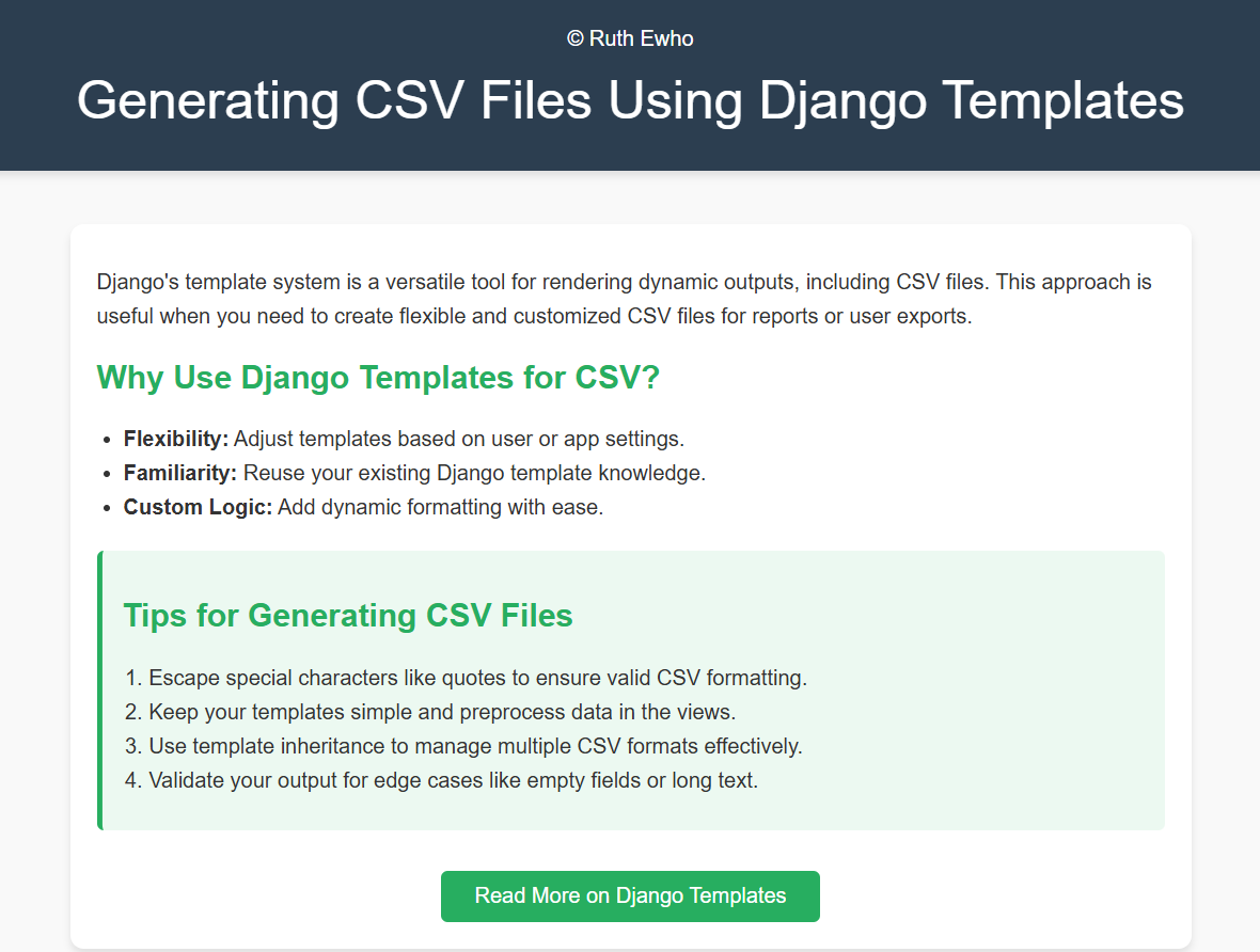 Generating CSV Files Using Django’s Template System | by Ewho Ruth | Stackademic