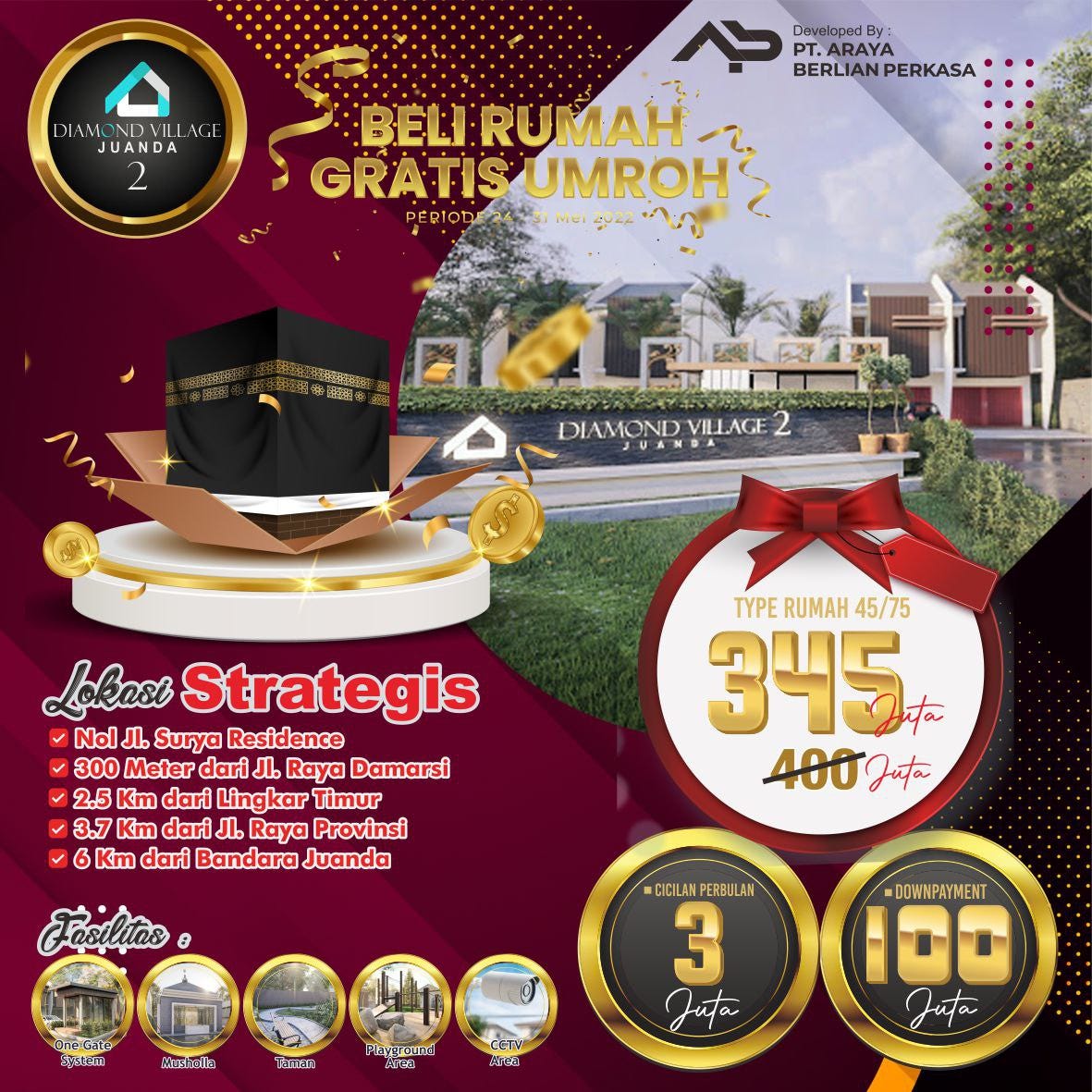 Harga Promo, WA 0823–3511–9990 Perumahan Murah Bagus Di Sidoarjo 345 Juta Diamond Village Juanda ...