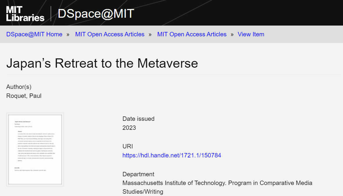 MIT essay “Japan’s Retreat to the Metaverse” reveals the uniqueness of the Japanese metaverse ...