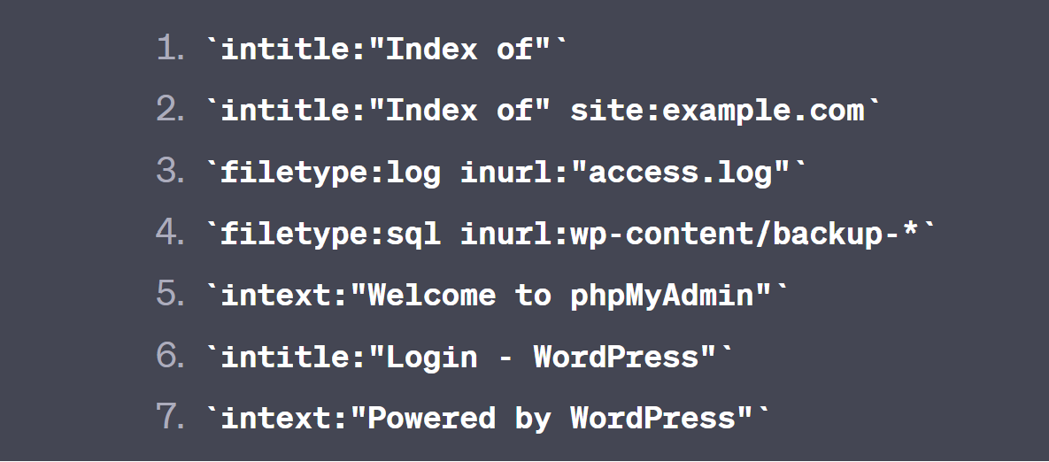 Web Index Examples
