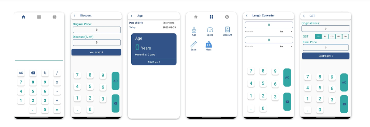 All in One Calculator Mobile App. Functionality: 1. Number Calculation ...