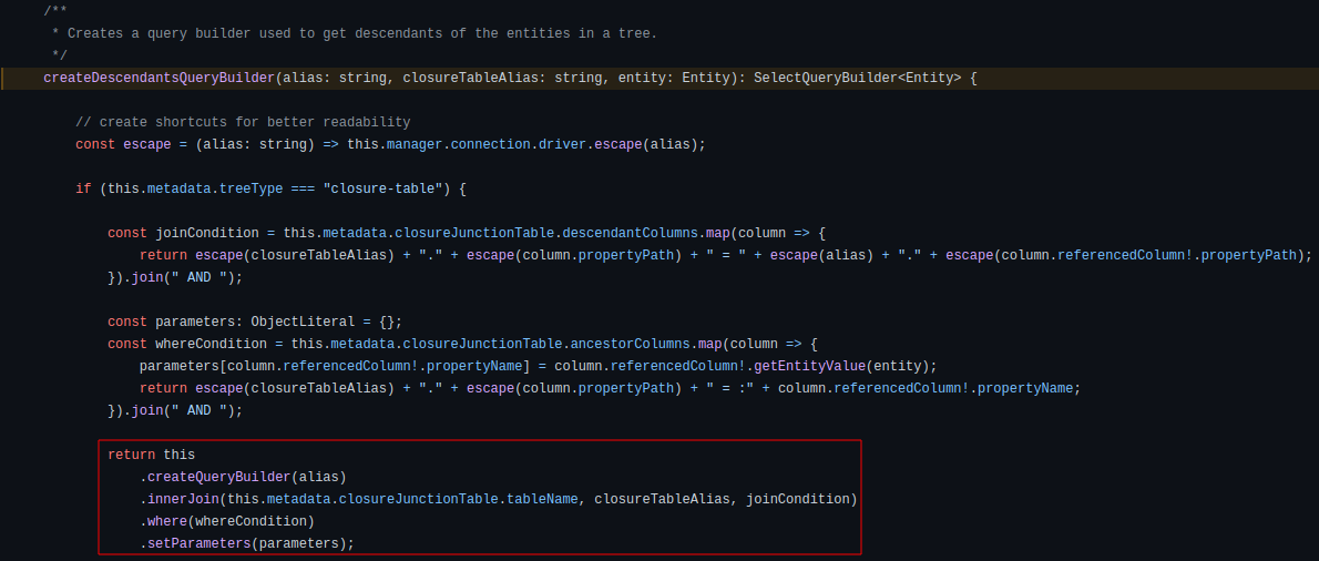 createDescendantsQueryBuilder — TypeORM | by LiJell | toonsquare.tech ...