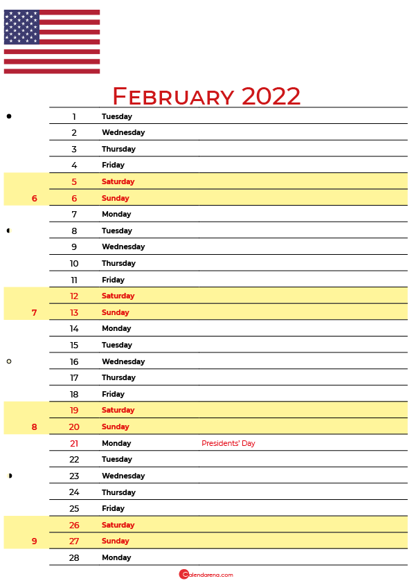 Blank February 2022 Calendar Printable
