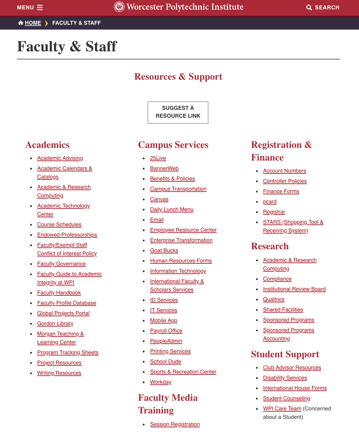 WPI Faculty-Staff webpage design. The WPI Faculty-Staff webpage has a ...