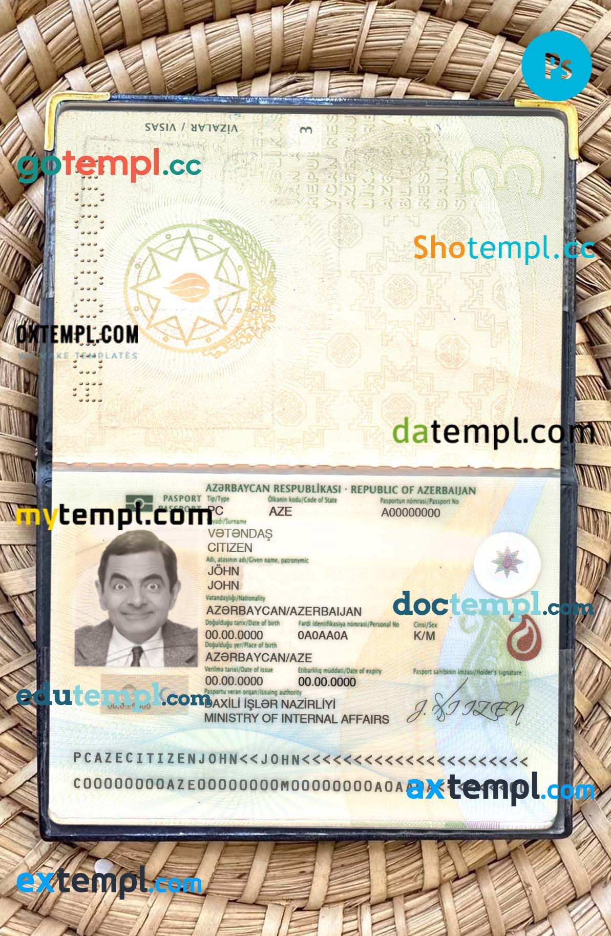 Sample Azerbaijan Passport Editable Psds Scan And Photo Realistic Snapshot 2 In 1 Download