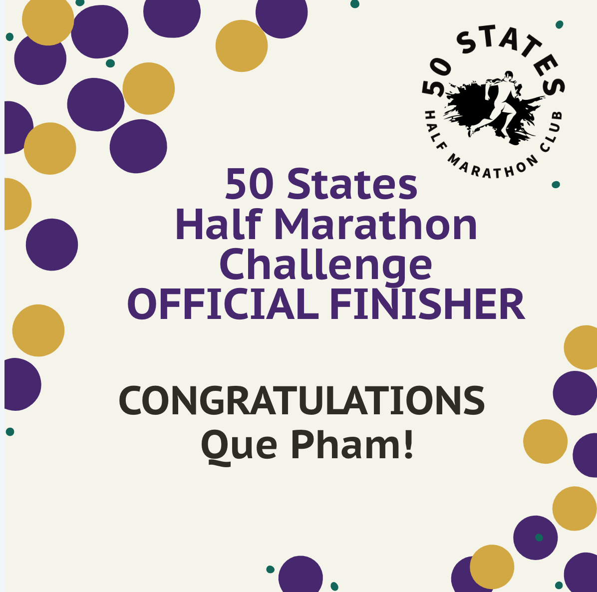 Que Pham Finishes a Half Marathon in All 50 States — From Houston ...