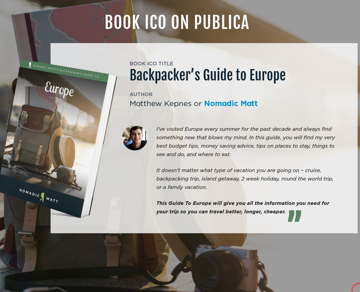 I bought into Nomadic Matt’s Book ICO. It’s your turn. | by Josef Marc ...