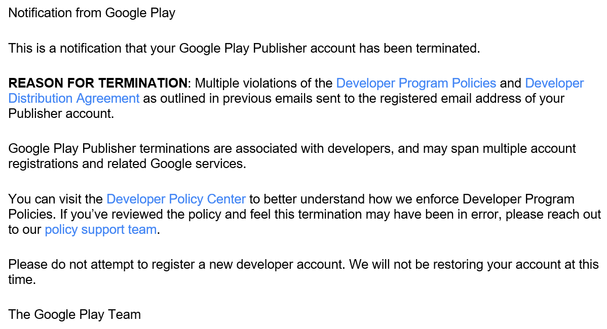 Google just terminated my Google Play Developer account forever | by Mattia D'Alleva | Medium
