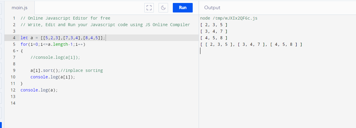 Learning JavaScript #1. 1. How to sort a matrix? | by Dola Mondal | Medium