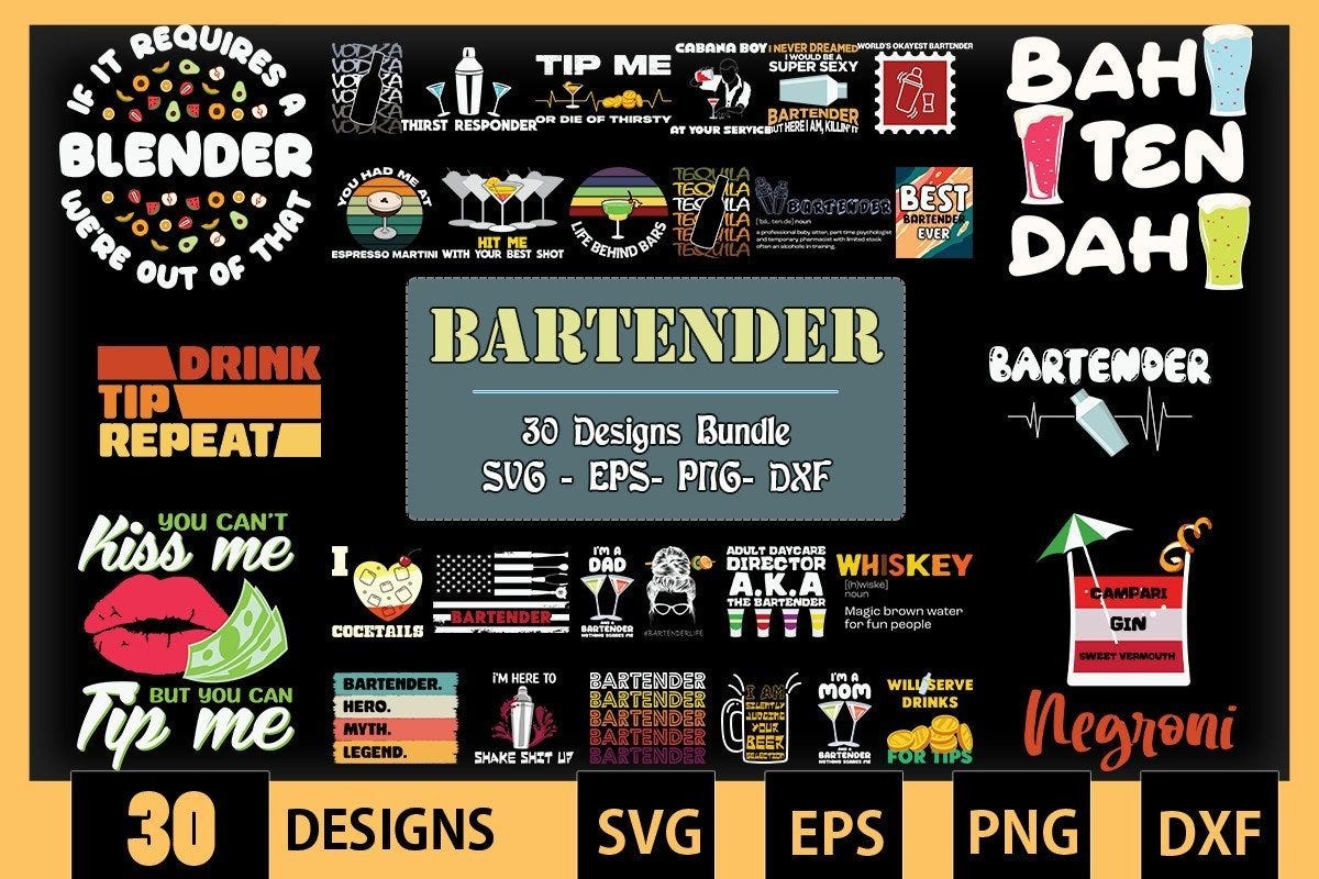 Bartender Bundle SVG 30 Designs (Unique Print Mock-ups) | by Sparksasha ...