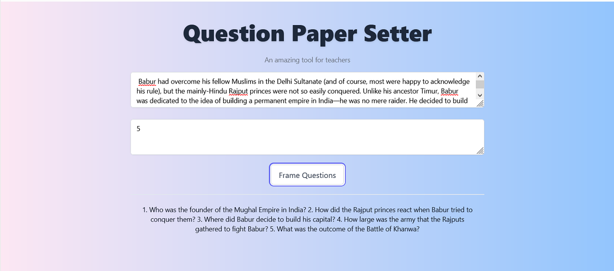 Question Paper Setter Using Chat Gpt Using React Js By Deepankar Varma Towards Dev