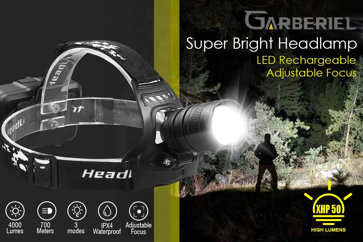 XHP50 LED Headlamp Zoom USB Rechargeable 18650 Headlight Super Bright ...