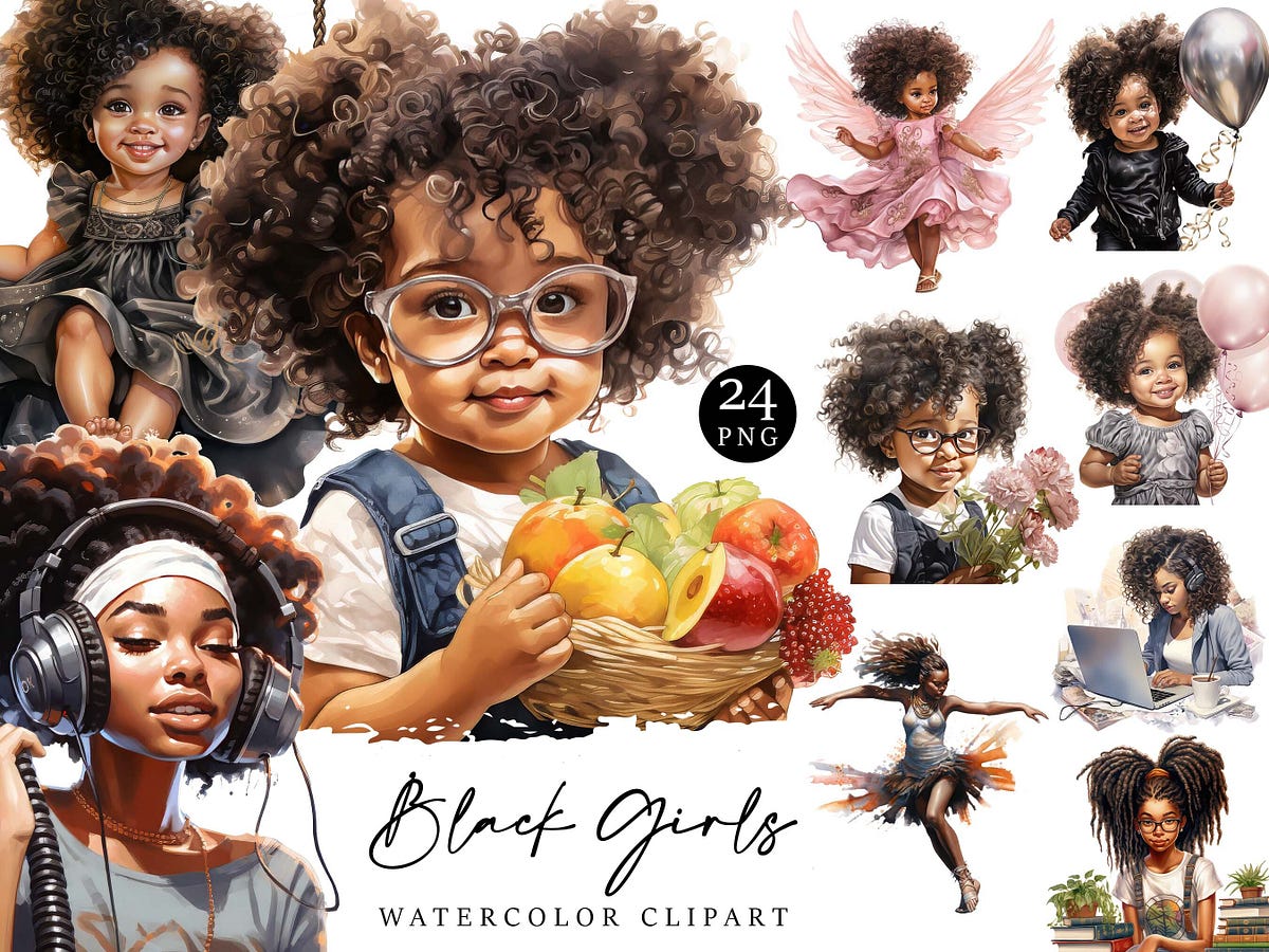 Watercolor Black Girl Clipart Bundle | by Lumenlynx | Jul, 2024 | Medium