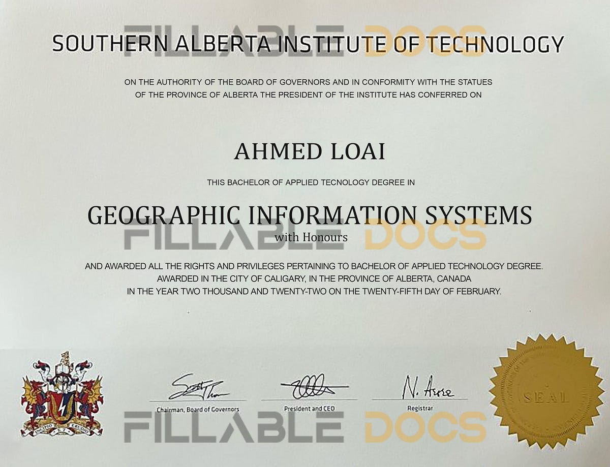 Fake Certificate from Southern Alberta Institute of Technology Template ...