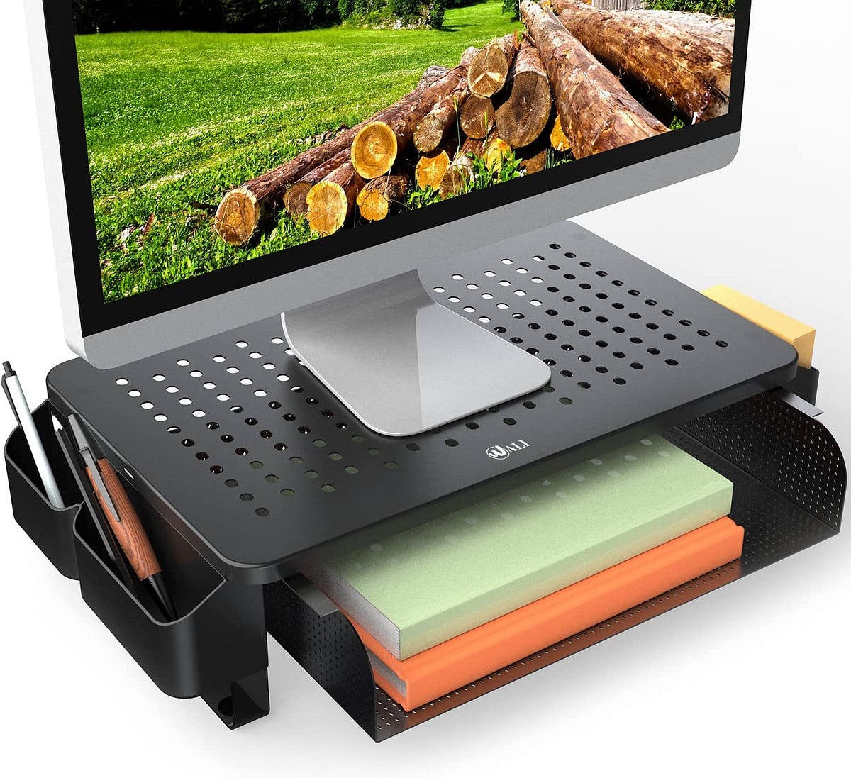 Monitor Stand Riser with Organizer Drawer and Side Storage Pockets for ...