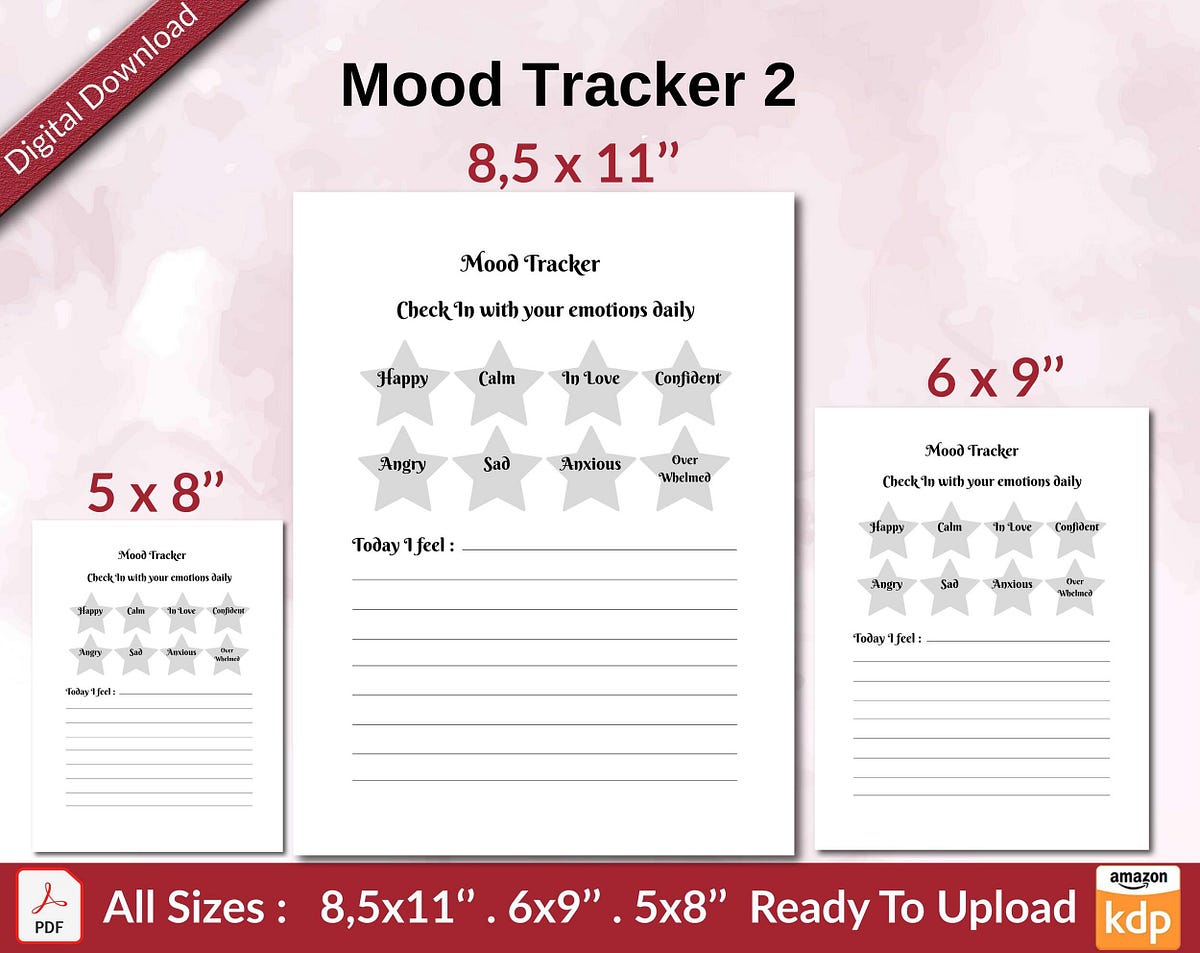 Mood Tracker 2 KDP interior Ready To Upload, Sizes 8.5x11 6x9 5x8 inch ...