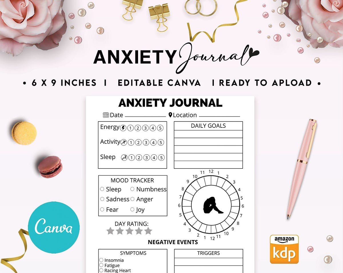Anxiety Journal 6x9" Canva Editable Template, Canva KDP editable ...