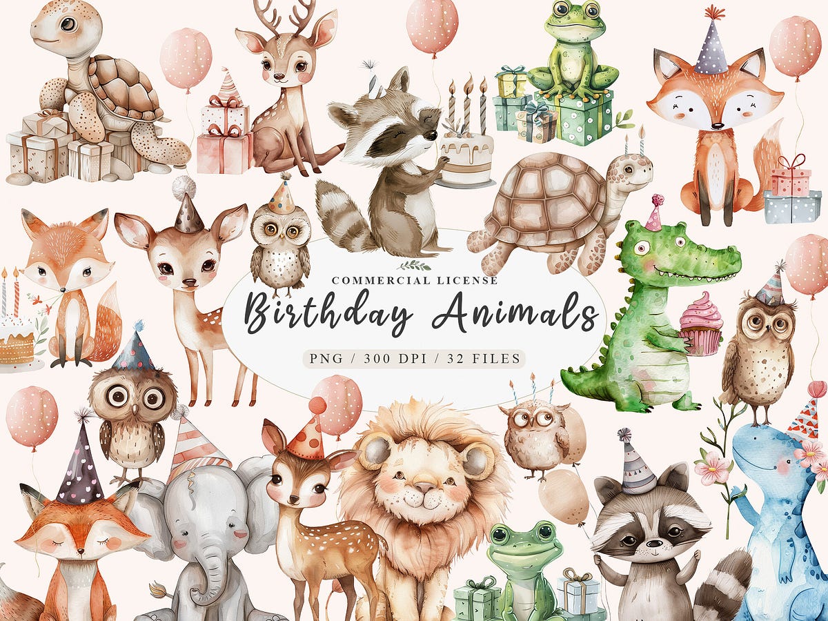 Birthday Baby Animal Clipart, Birthday Free | by Lunaeverhart | Medium