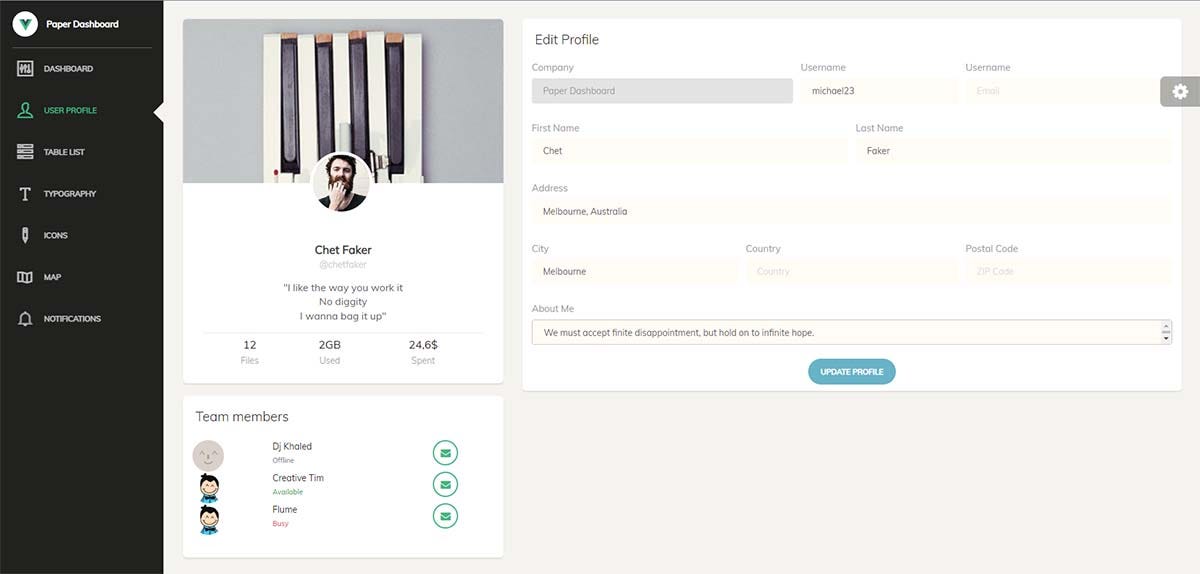 Vue Paper Dashboard - Free Template | Medium
