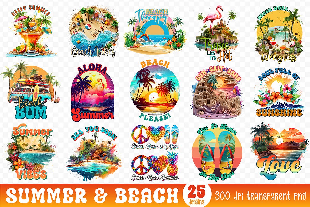 Summer and Beach PNG Sublimation Bundle (Printable Illustrations) | by ...