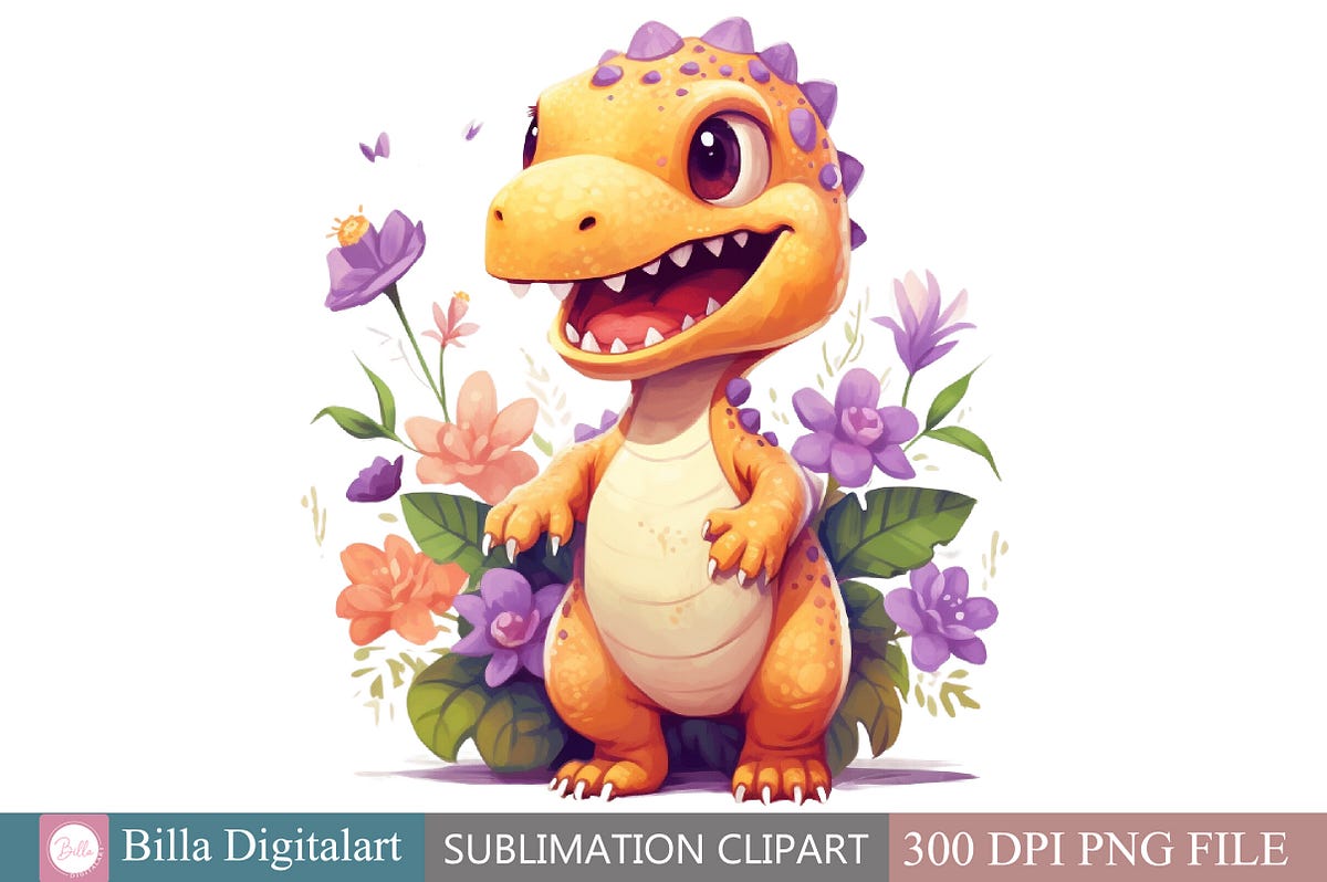 Free Watercolor Cute Happy Dinosaur Clip Free Download | by Holohex ...