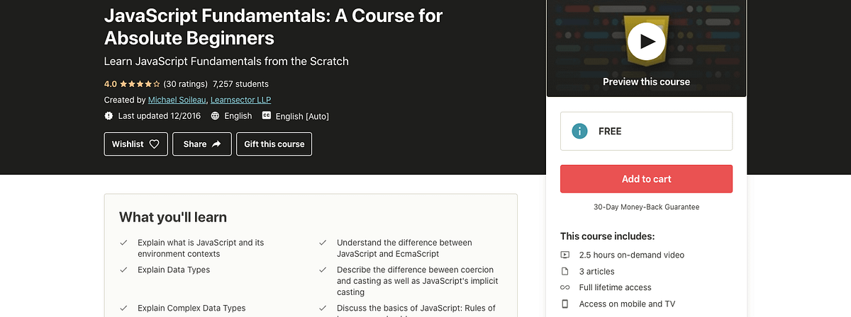 JavaScript Fundamentals: A Course for Absolute Beginners | FREE | by ...