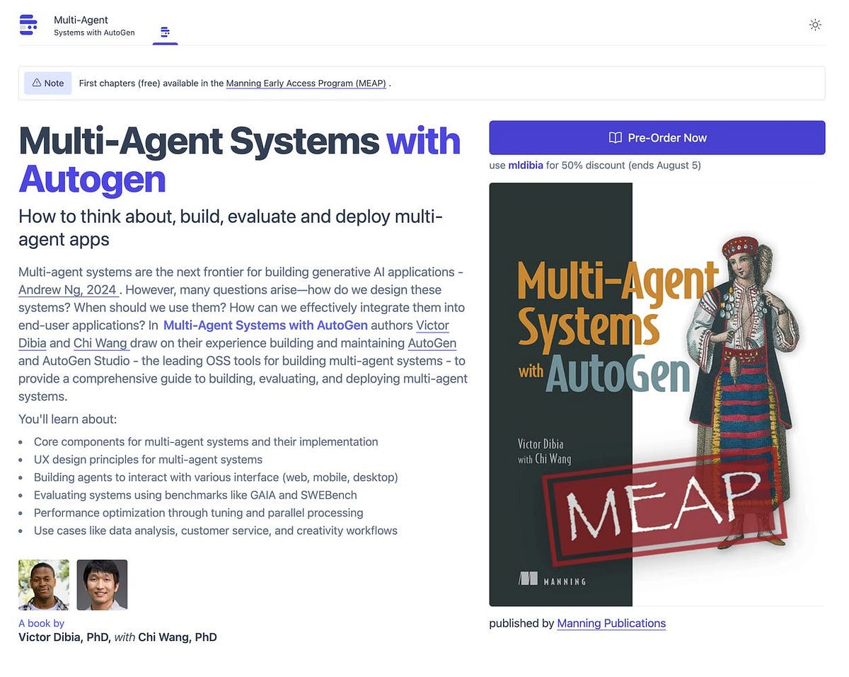 Announcing A New Manning Book — Multi-Agent Systems with AutoGen! | by Victor Dibia | Medium