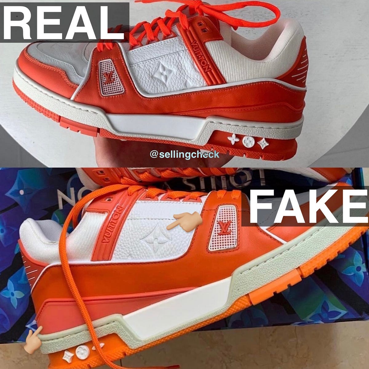 Real vs fake: legit check Louis Vuitton trainer orange | by Selling ...