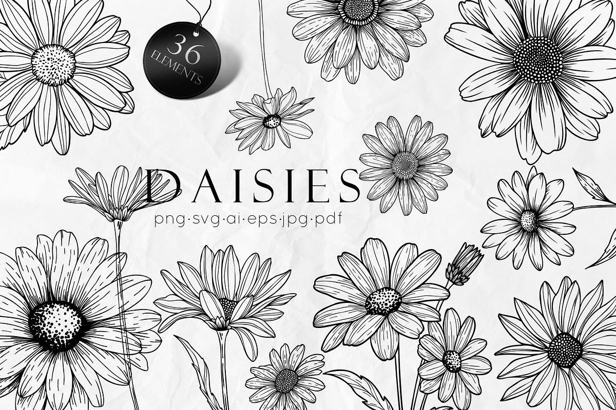 Daisy Line Art Drawing SVG | by Cyberceleste | Jul, 2024 | Medium
