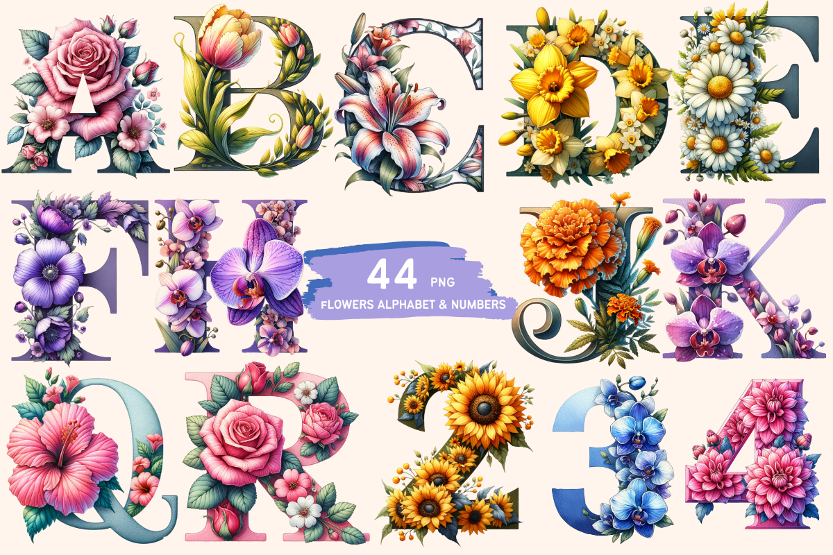 Floral Alphabet & Numbers Font Bundle Free | by Sparkspectrum | Sep ...