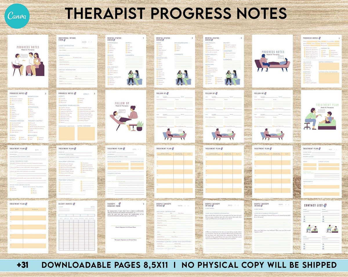 Progress Notes for Therapists, Editable Templates therapy worksheets ...