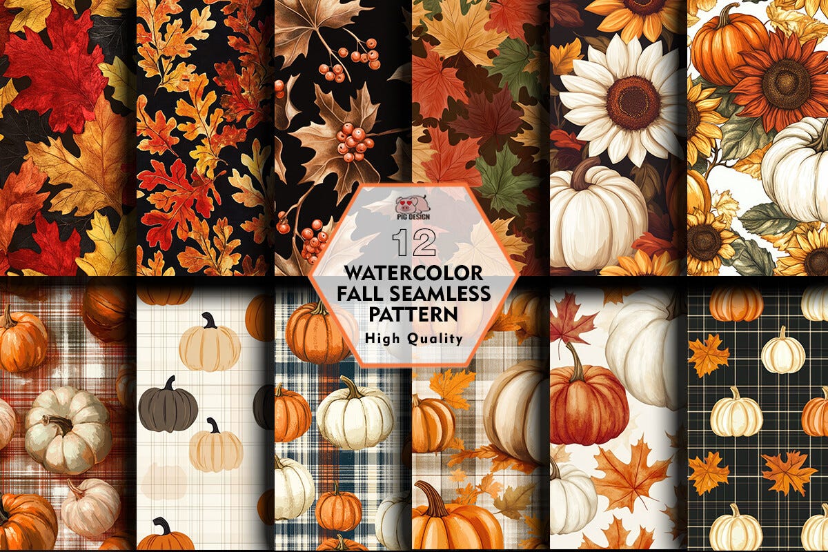 Watercolor Fall Seamless Pattern Free | by Auroraskye | Aug, 2024 | Medium