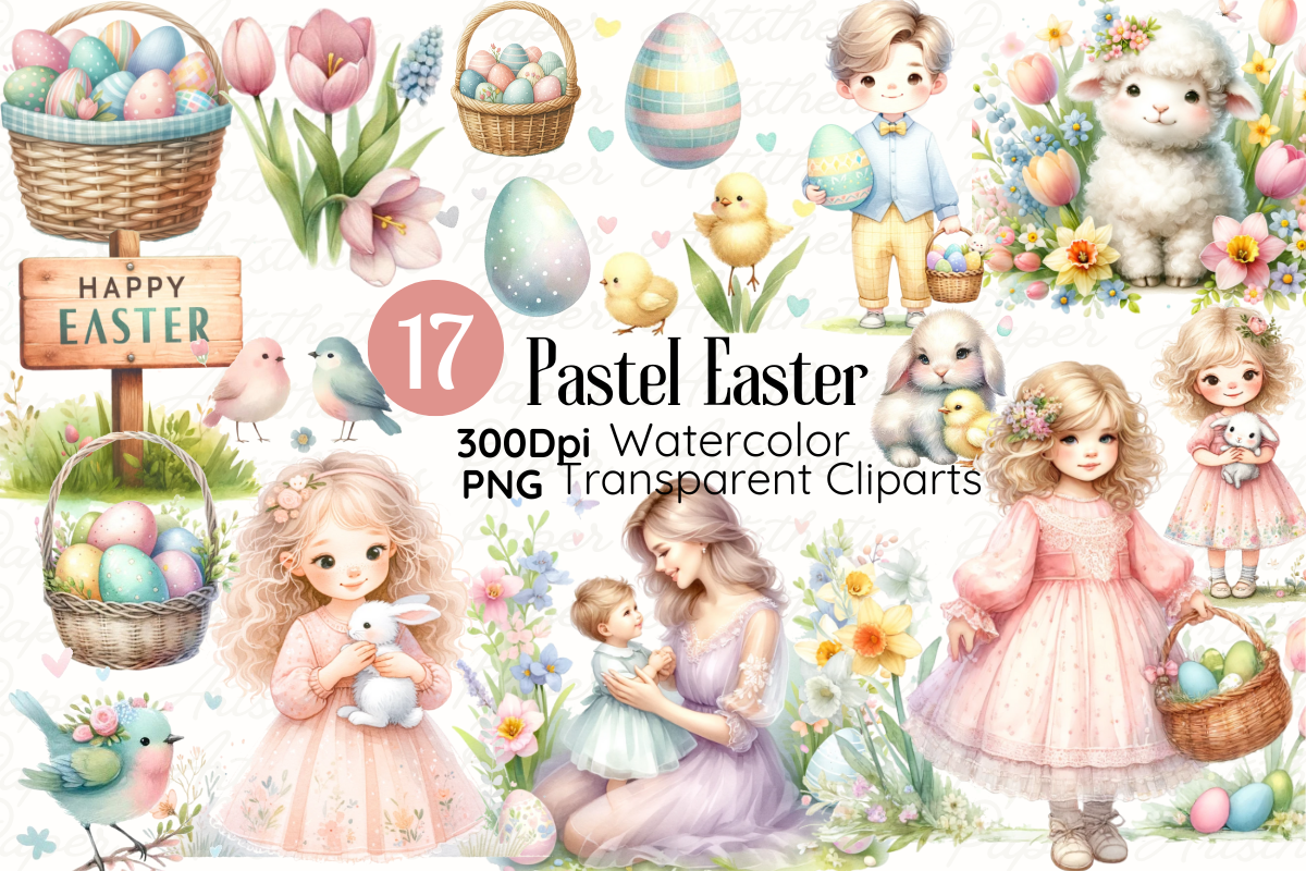 Pastel Easter Clipart Watercolor Easter (Printable Illustrations) | by ...