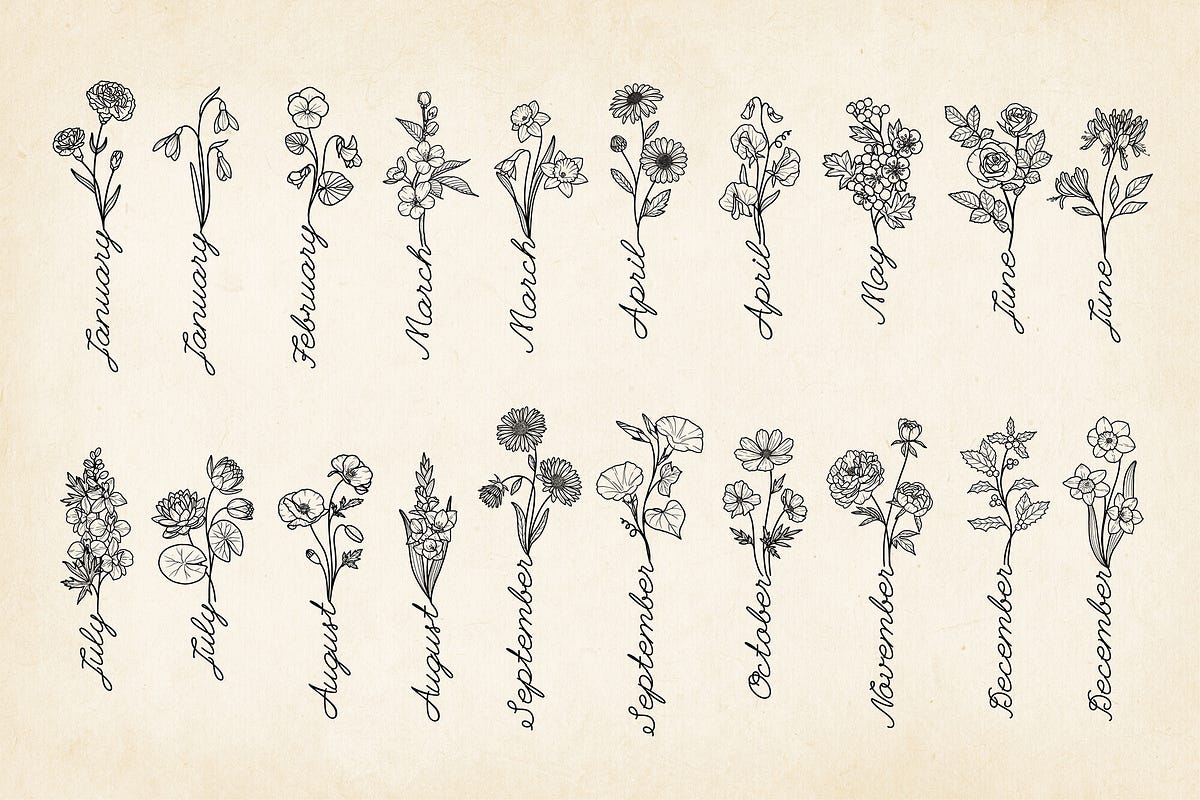 Hand-drawn Birth Flowers with Month Name Free | by Optimisticgill | Sep ...