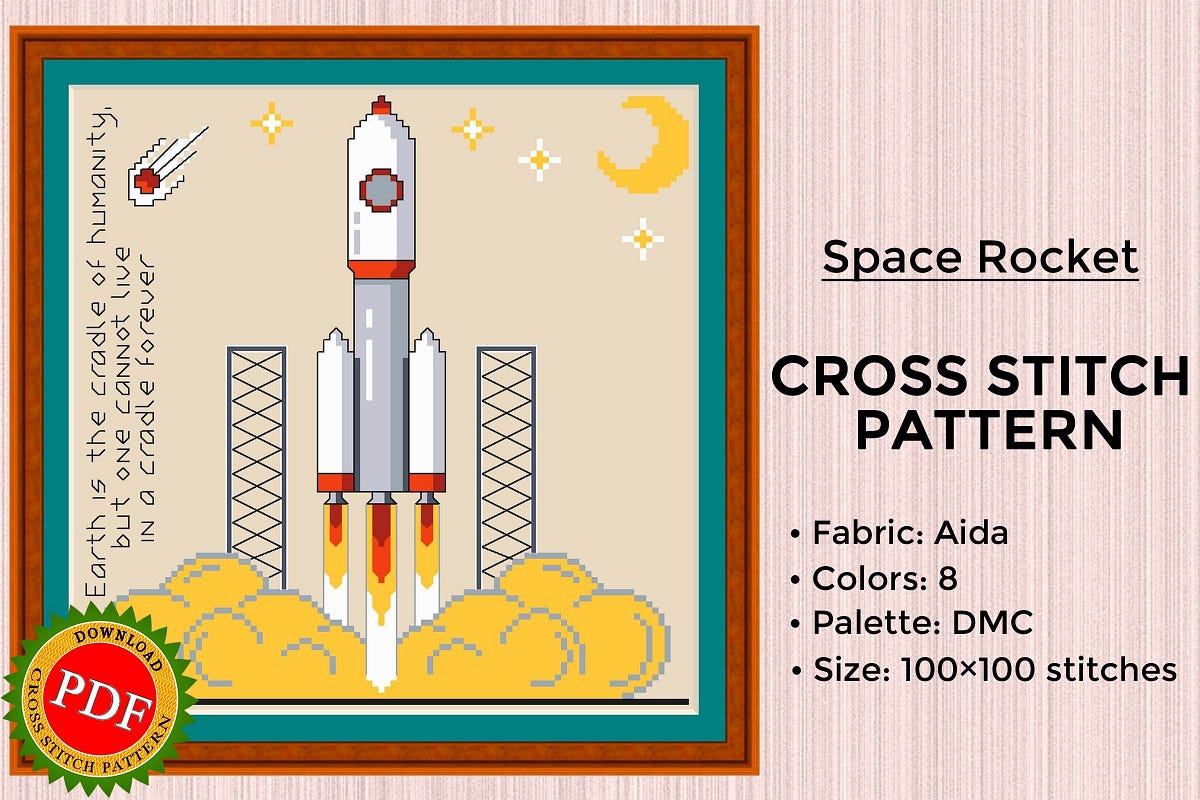 Space Rocket Cross Stitch Pattern (Cross Stitch Patterns) | by ...
