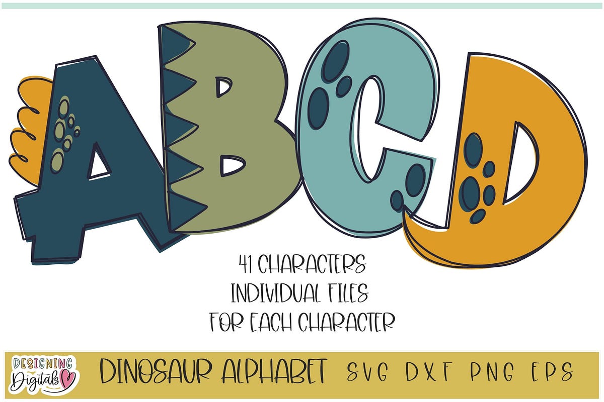 Dinosaur SVG Doodle Letters (Printable Illustrations) | by Cyberceleste ...