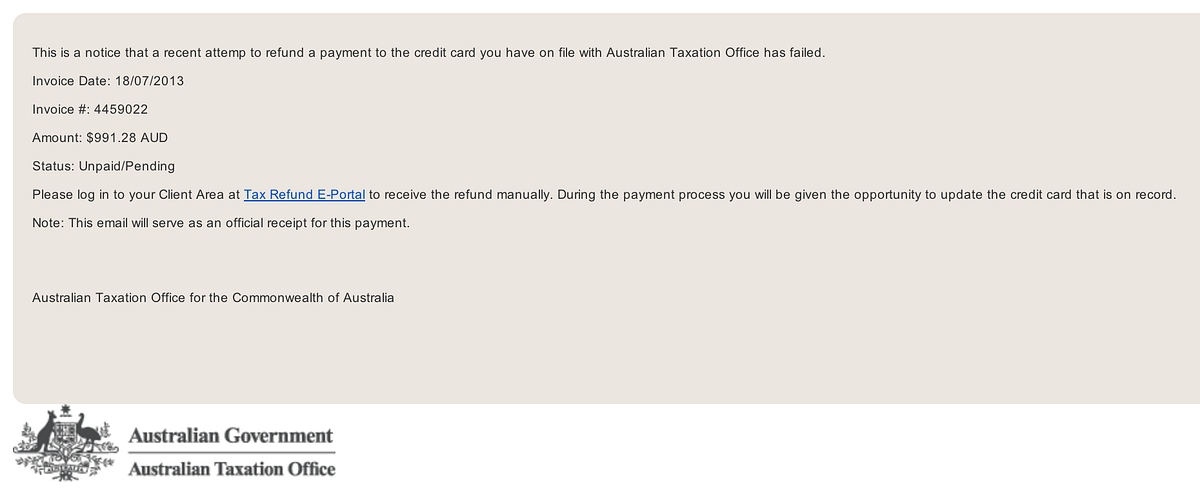 WARNING — ATO Refund Email Scam | by Mat Packer | Mat’s Internet Weblog ...