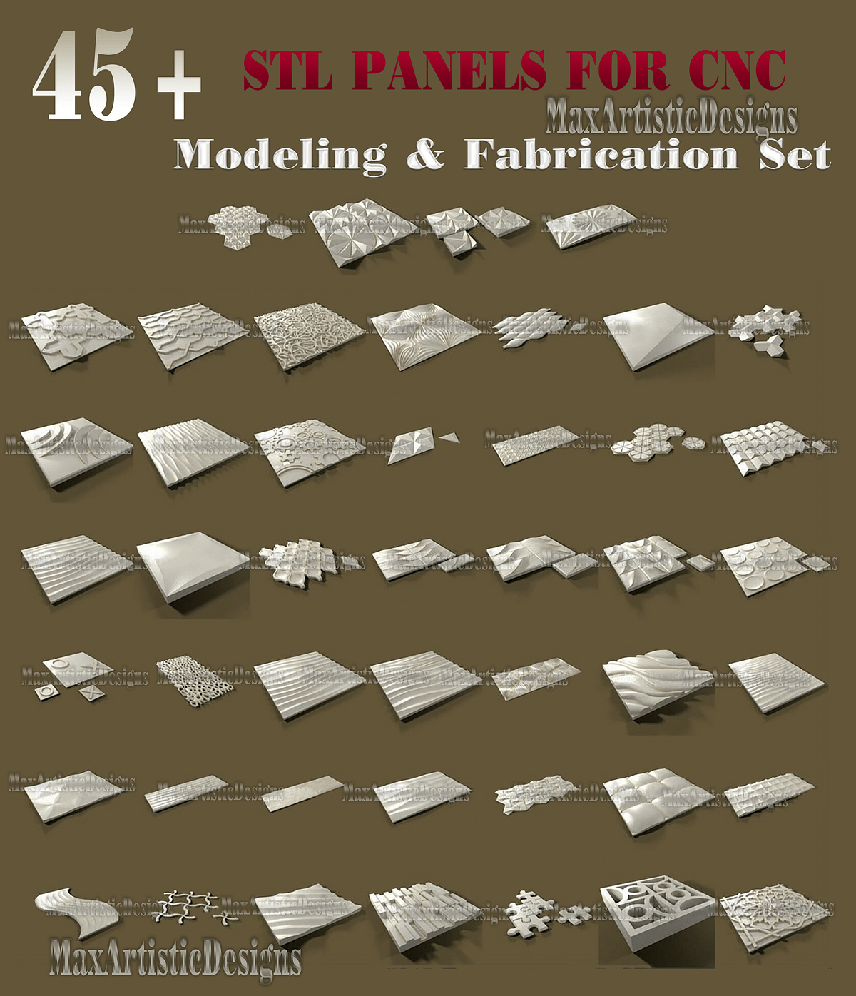 40+ fabrication panels 3d STL models ready for Artcam Aspire CNC router ...