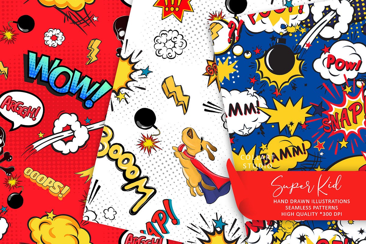 Super Kid, Cute Comic Seamless Patterns Free | by Zenithcreations | Jul ...