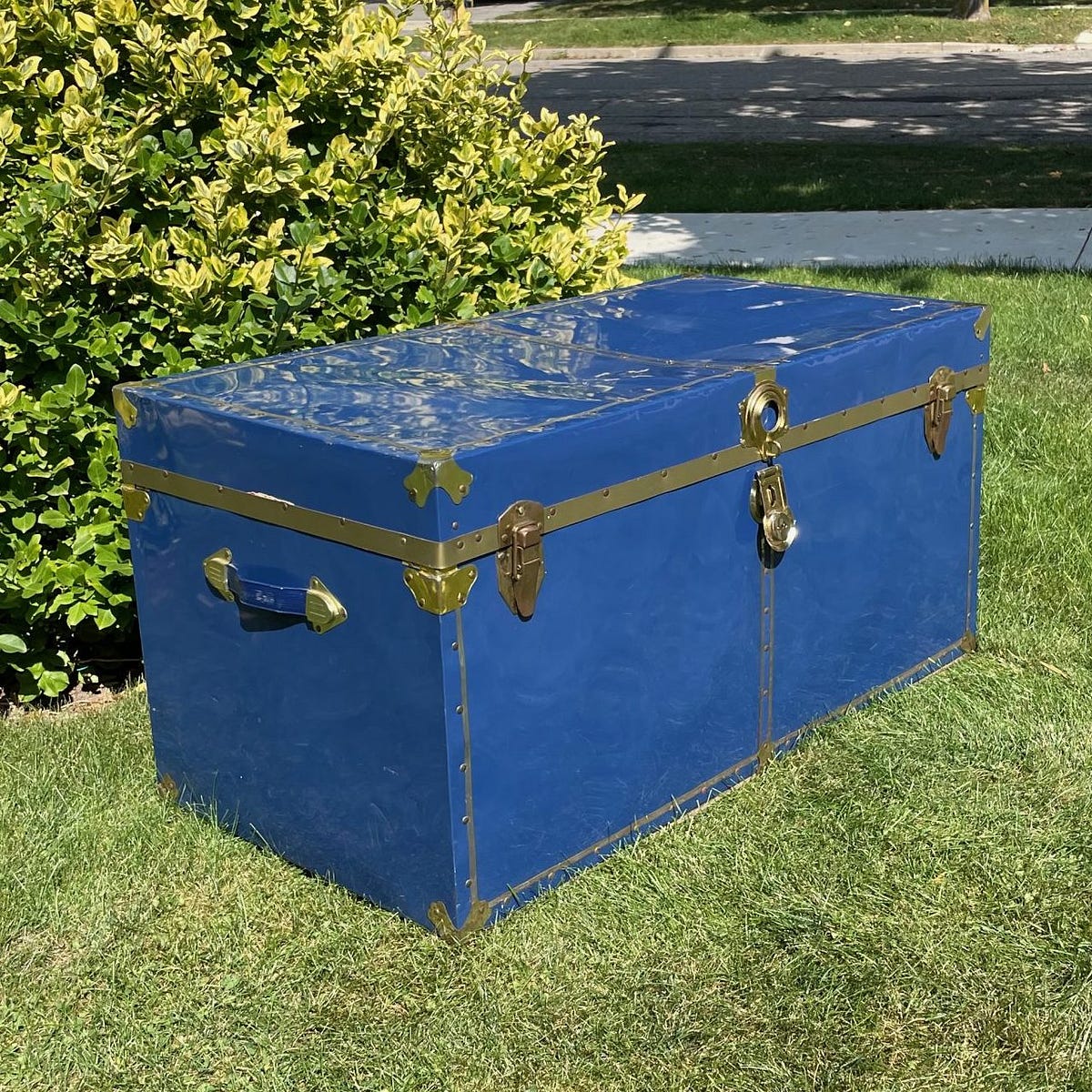 Glossy blue Steamer Trunk — storage, coffee table, furniture piece ...