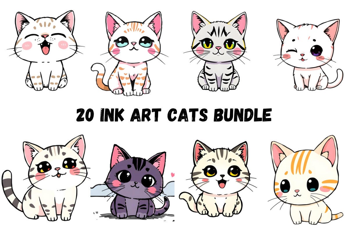 20 Ink Art Cat Stickers Bundle Free | by Velvetvista | Aug, 2024 | Medium