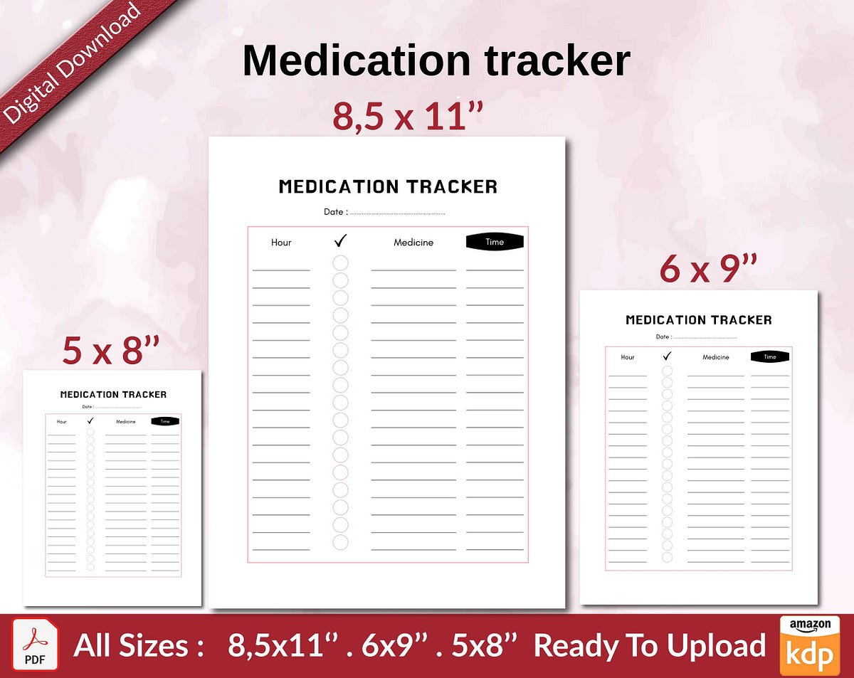 Medication tracker KDP interior Ready To Upload, Sizes 8.5x11 6x9 5x8 ...